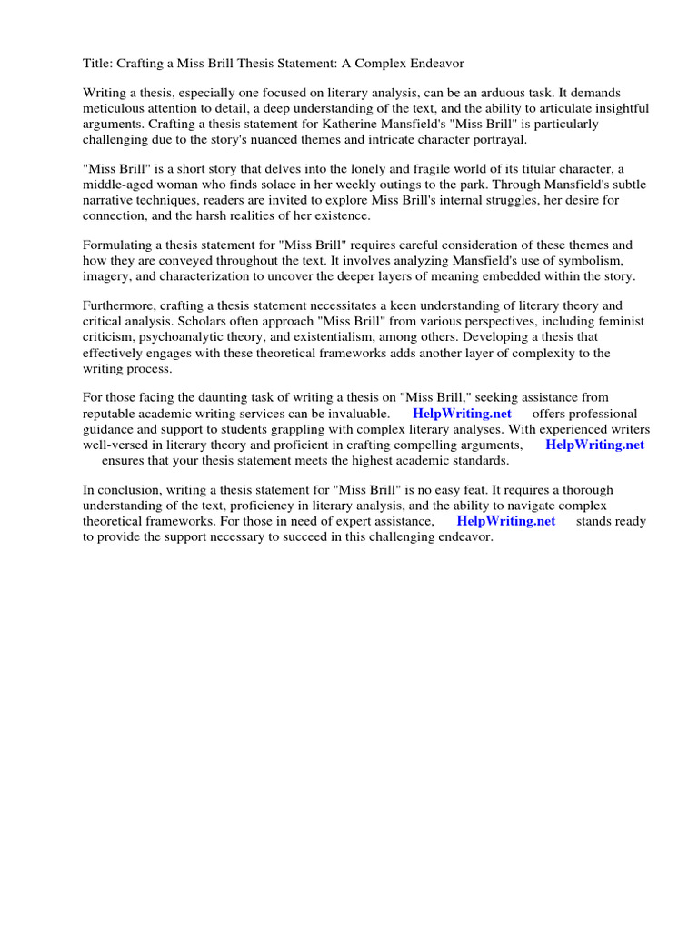 Miss Brill Thesis Statement | PDF | Poetry | General Fiction