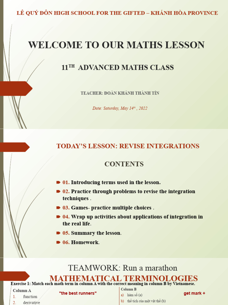 Thao Giang Toan Tieng Anh-Integration | PDF | Teaching Methods & Materials | Science & Mathematics