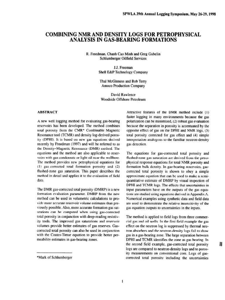 NMR and Density Logs for Gas Analysis | PDF | Nuclear Magnetic ...