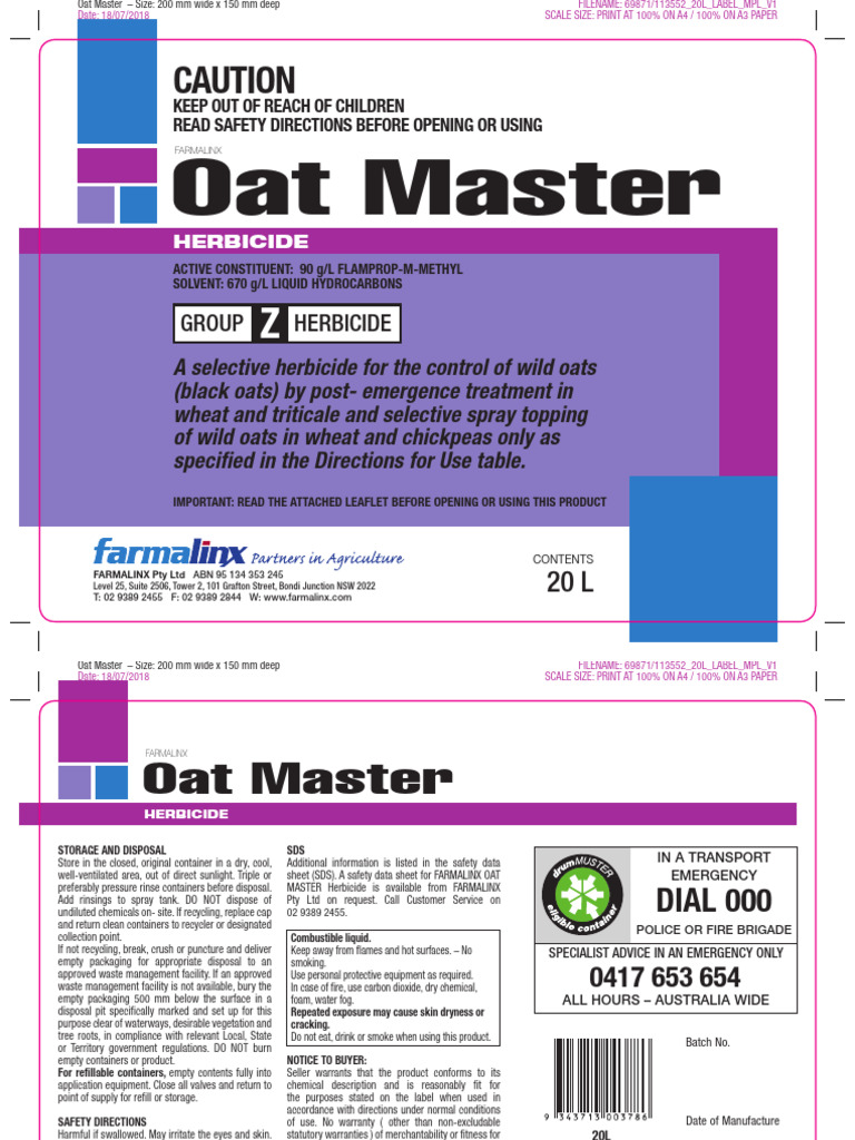 Oat Master 20L - Label | PDF | Waste Management | Materials