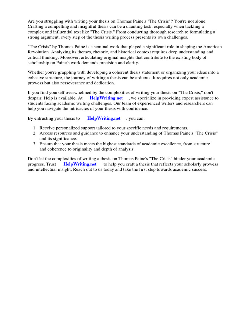 Thomas Paine The Crisis Thesis | PDF | Thomas Paine