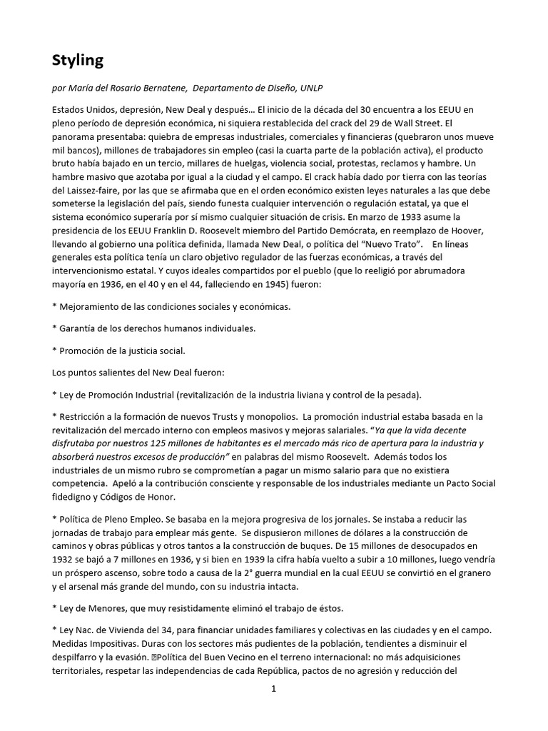 Bernatene Styling | Descargar gratis PDF | Nuevo acuerdo | Gran depresion