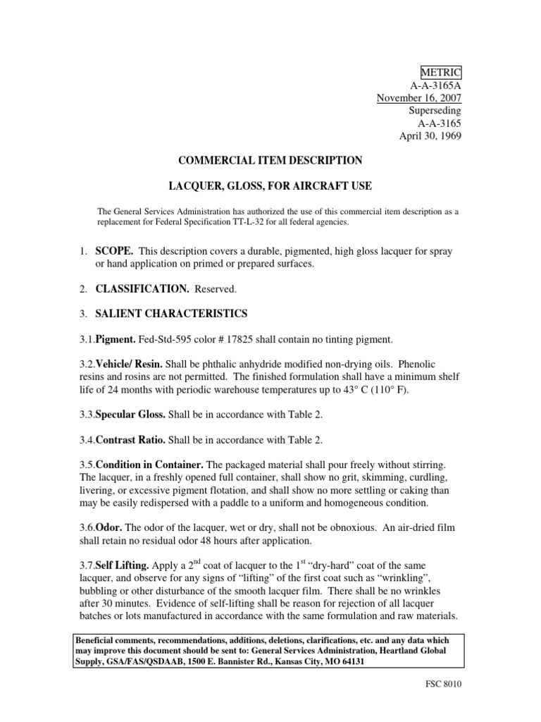 A-A-3165_A LACQUER, GLOSS, FOR AIRCRAFT USE | PDF | Paint | Packaging ...