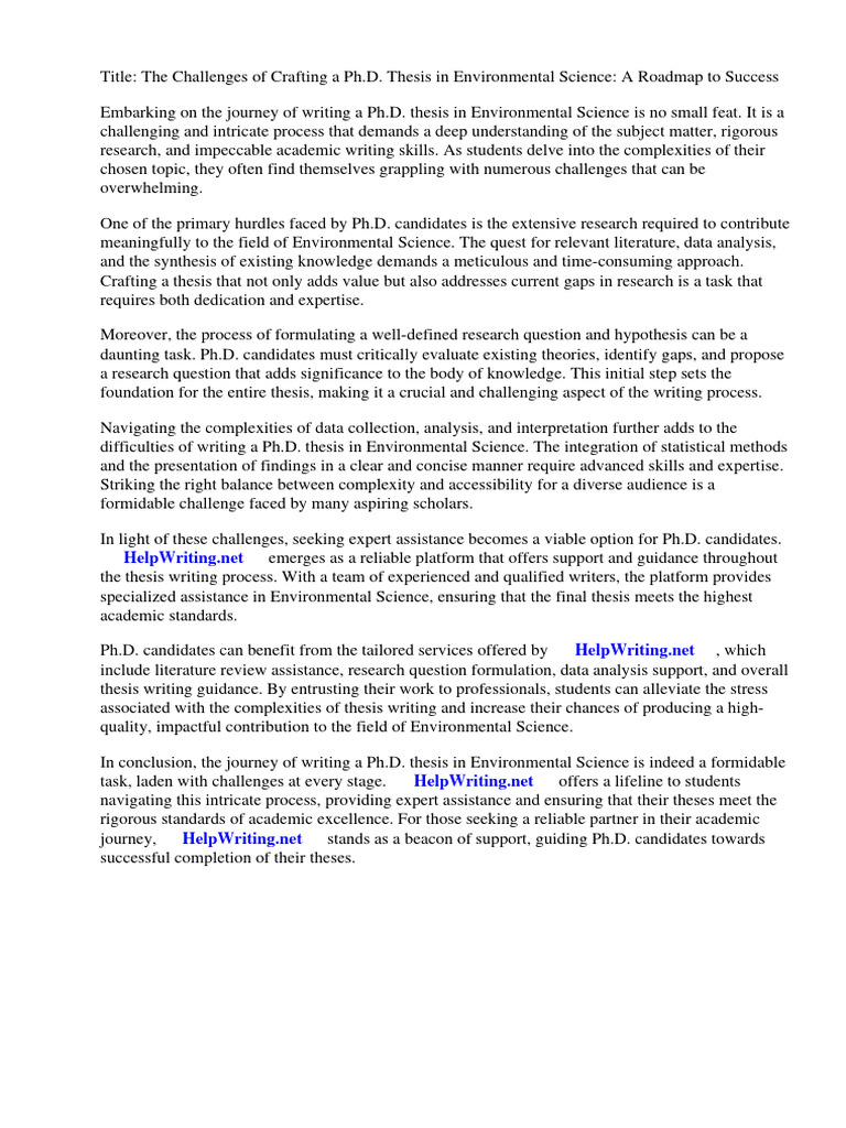 PHD Thesis in Environmental Science PDF | PDF | Water | Natural Environment