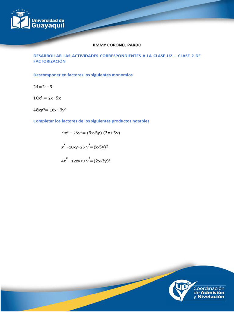 FACTORIZACION | Descargar gratis PDF | Factorización | Raíz cuadrada