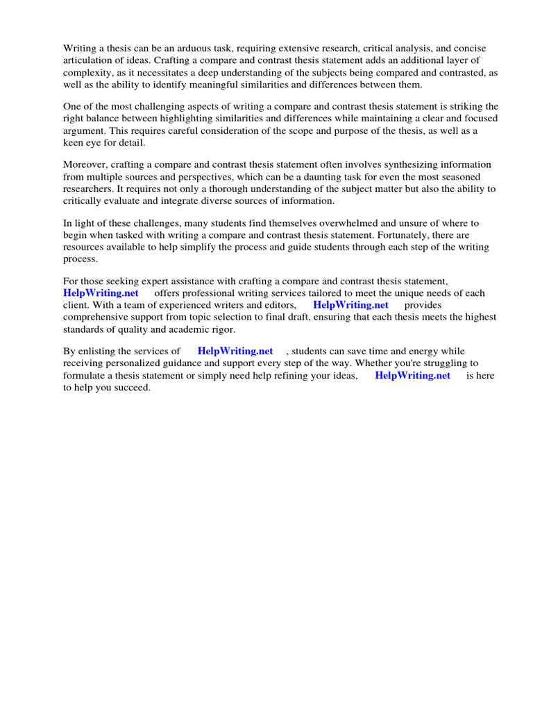 Examples of Compare and Contrast Thesis Statements | PDF | Essays | Thesis