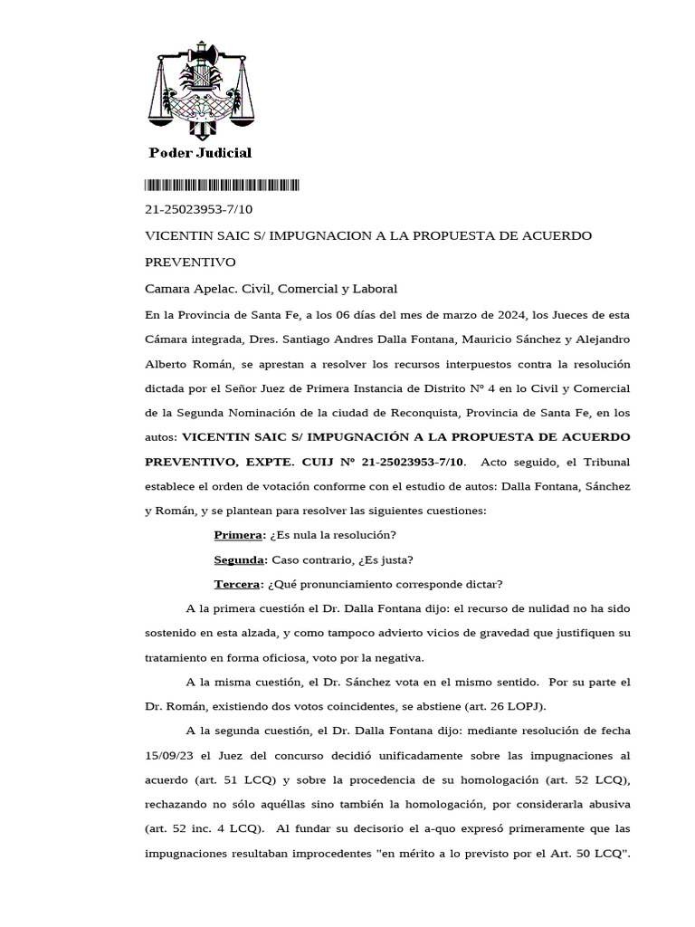 Vicentin Saic S/ Impugnacion A La Propuesta de Acuerdo Preventivo | PDF ...