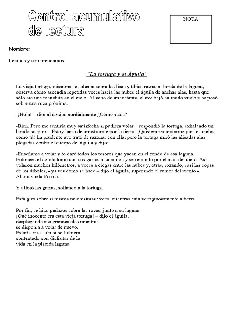 Comprension de Texto La Tortuga | PDF | Historia | Libros para adolescentes