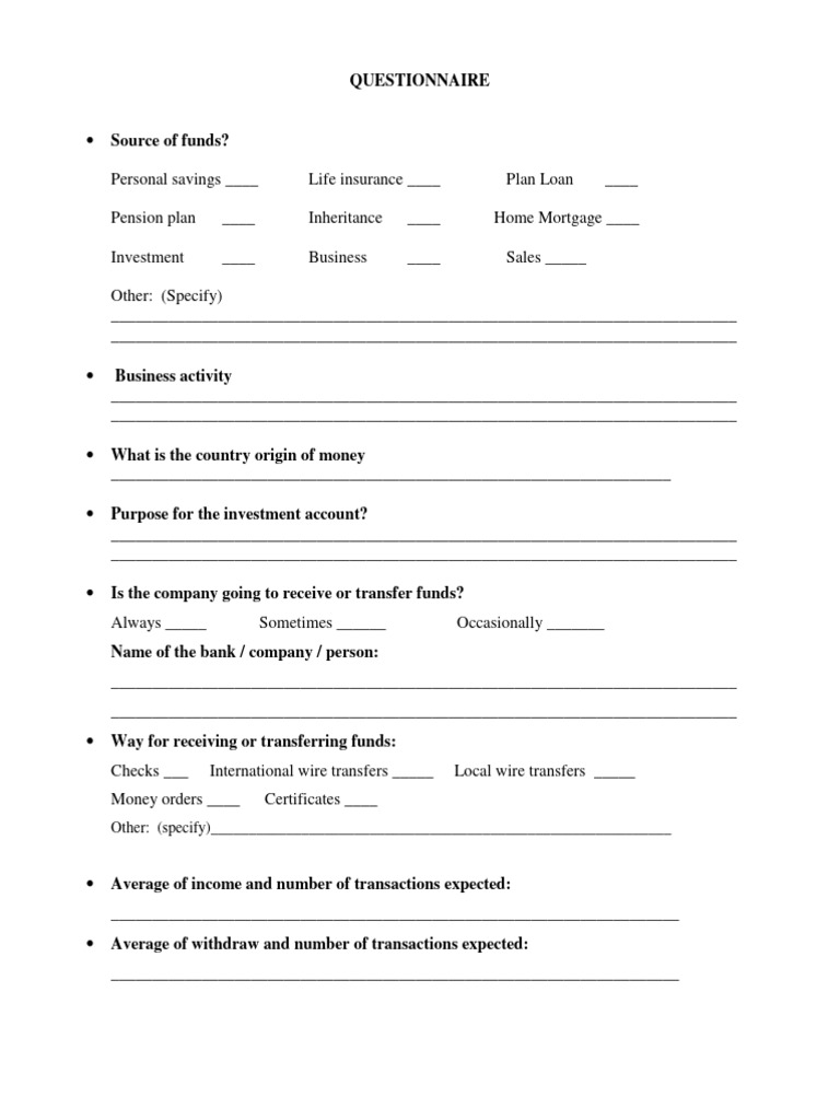 Investment Account Questionnaire | PDF | Business | Finance & Money ...