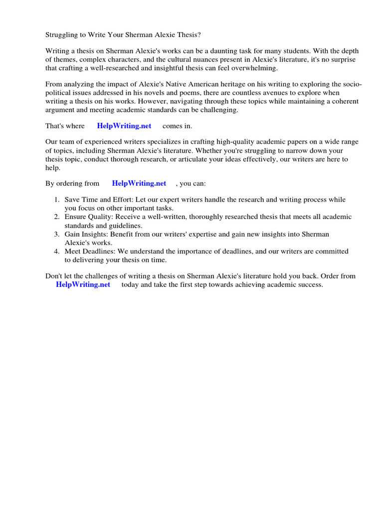 Sherman Alexie Thesis Help | PDF