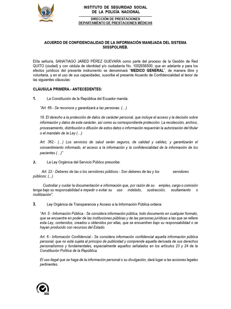 ACTA CONFIDENCIALIDAD PARA DOCTORES 2024-Signed | PDF