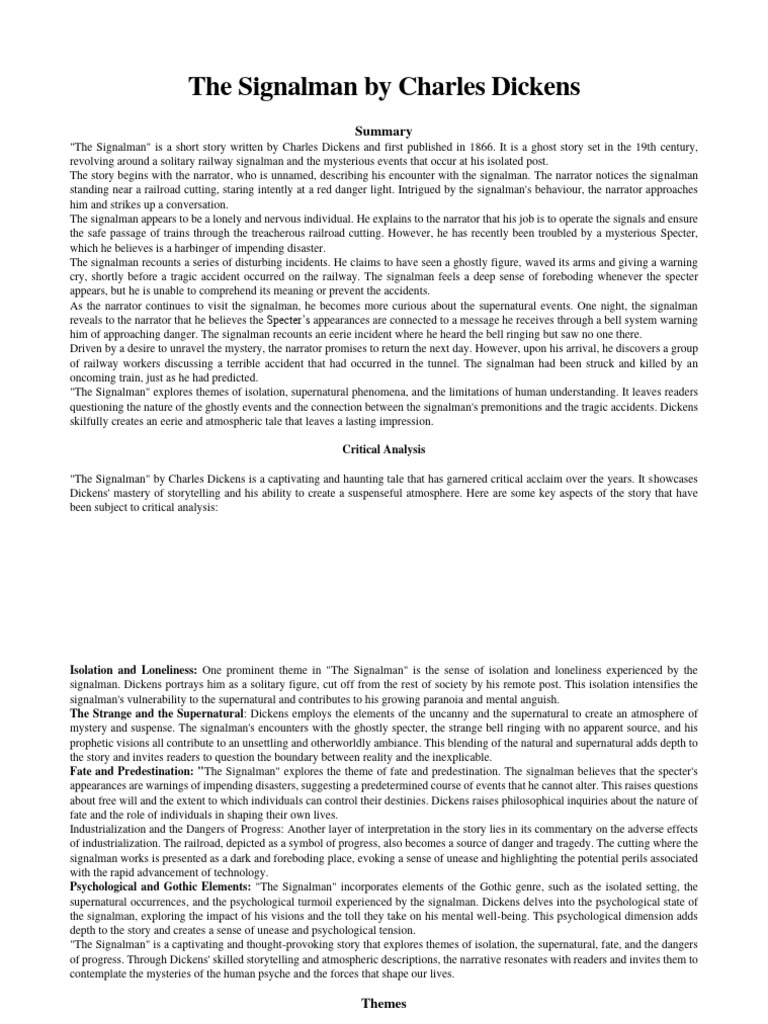 Summary of "The Signalman" by Dickens | PDF