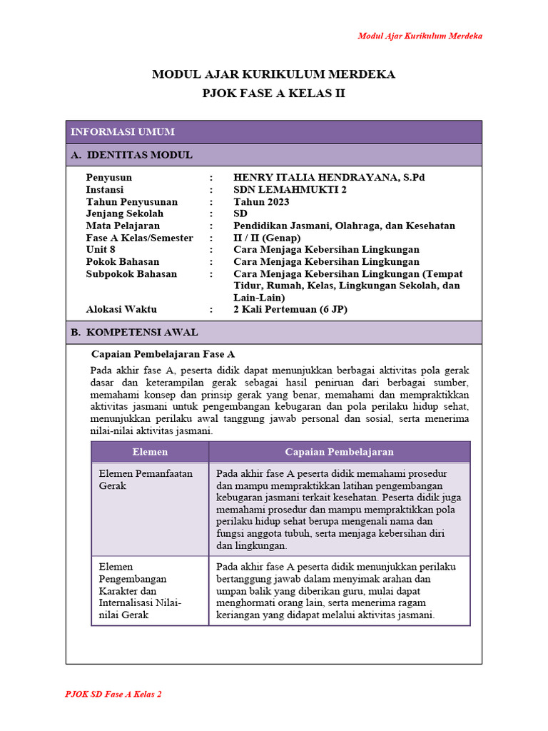 Modul Ajar PJOK Unit 8 | PDF
