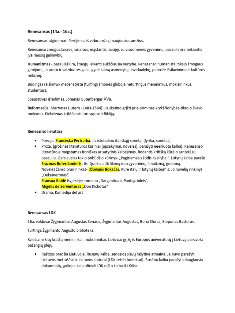 Renesansas Barokas Klasicizmas | PDF