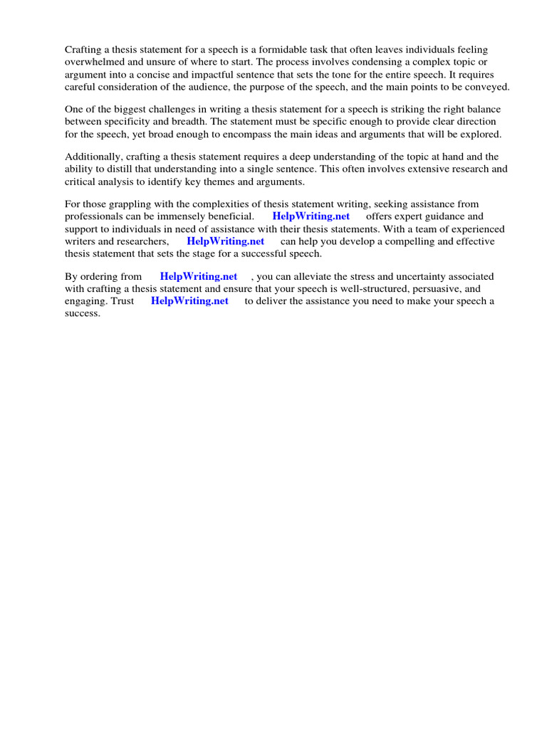 Thesis Statement Example For Speech | PDF | Essays | Thesis