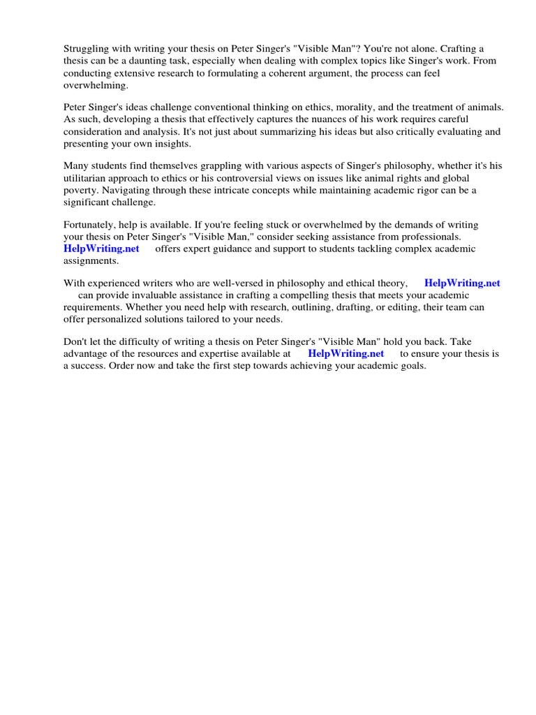 Visible Man Peter Singer Thesis | PDF | Utilitarianism | Animal Rights