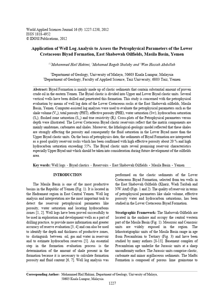 Application of Well Log Analysis to Assess the Petrophysical Parameters | PDF | Petroleum ...