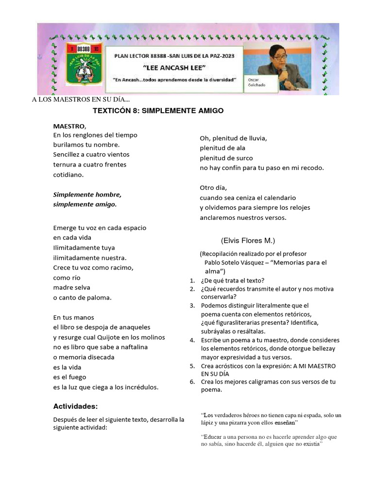 Texticón 8-Simplemente Amigo-Pablo Sotelo Vásquez | PDF | Poesía