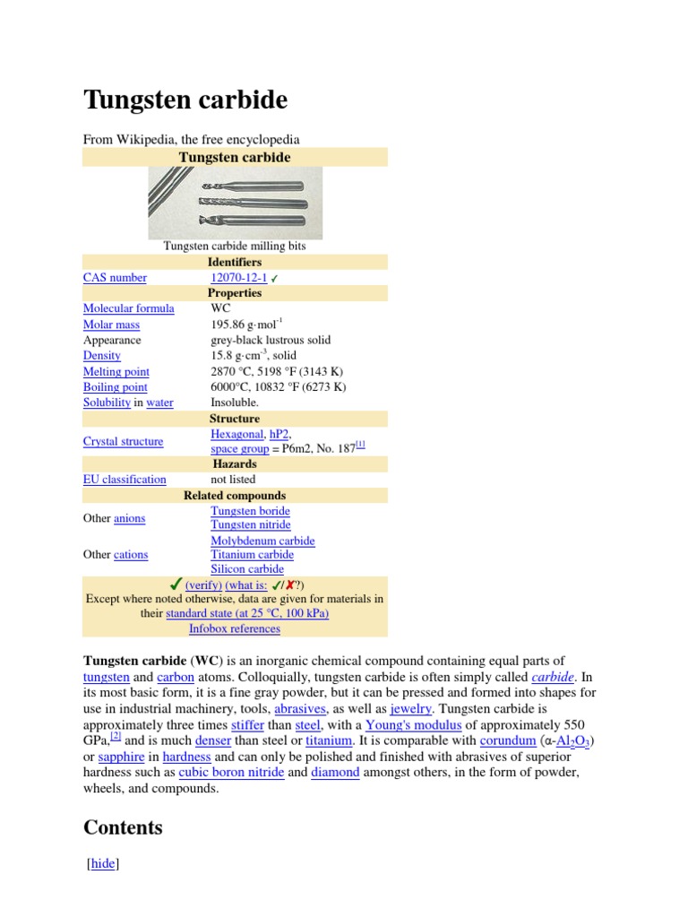 Tungsten Carbide | PDF | Chemical Substances | Physical Sciences
