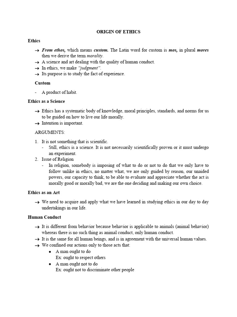 ETHICS Chapter 1 Part 1 Notes | PDF | Morality | Behavior