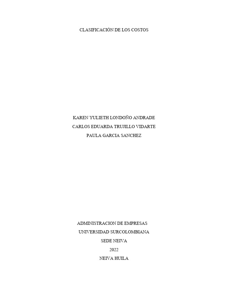 CLASIFICACION DE LOS COSTOS GRUPO 2 | PDF | Costo | Presupuesto