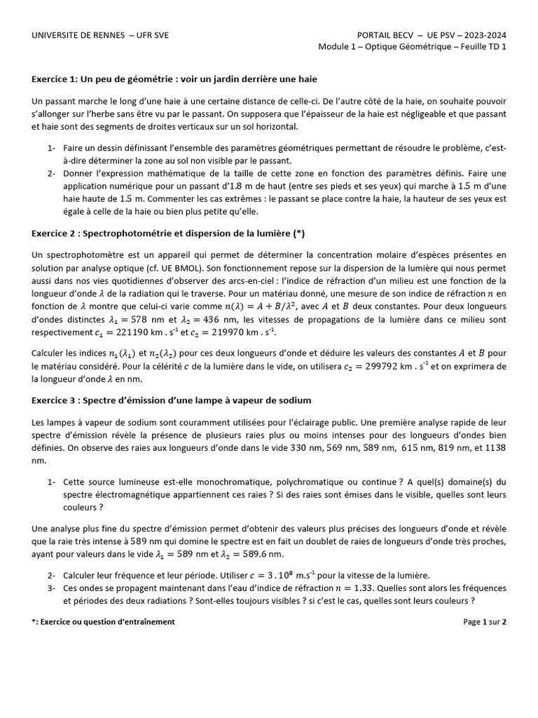 Portail BECV - Optique Géométrique 2023 | PDF