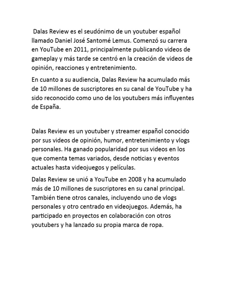 Dalas Review Es El Seudónimo de Un Youtuber Español Llamado Daniel José ...