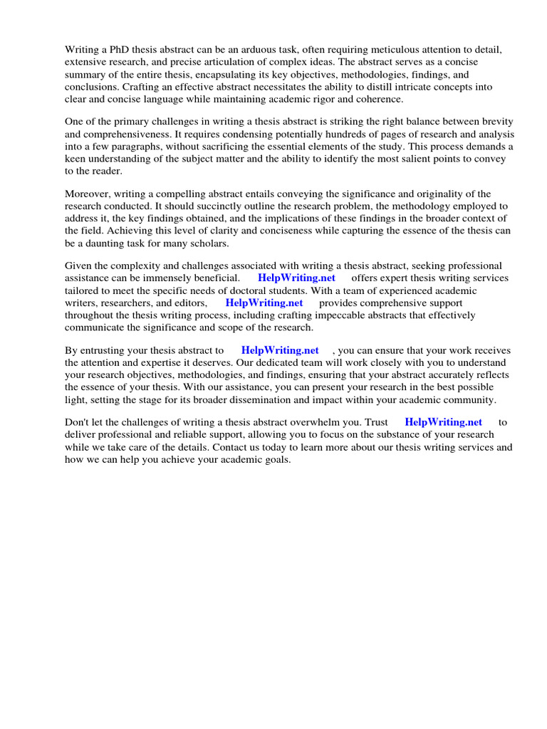 Write PHD Thesis Abstract | PDF