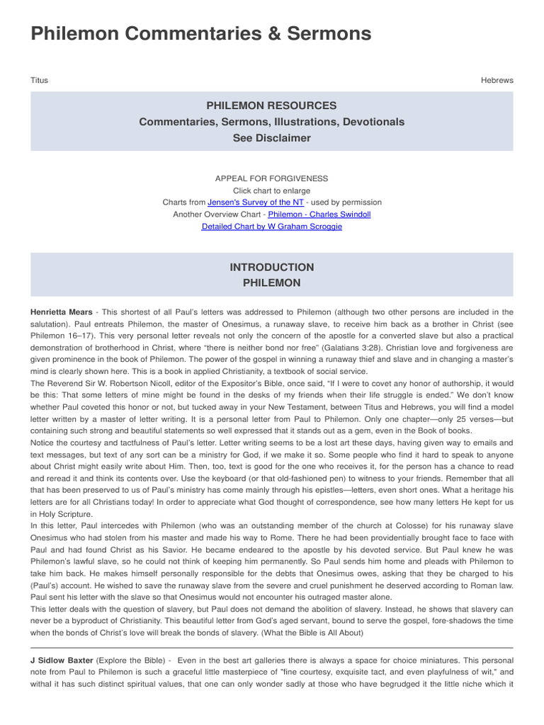 Philemon Commentaries & Sermons | PDF | Epistle To Philemon | Paul The Apostle