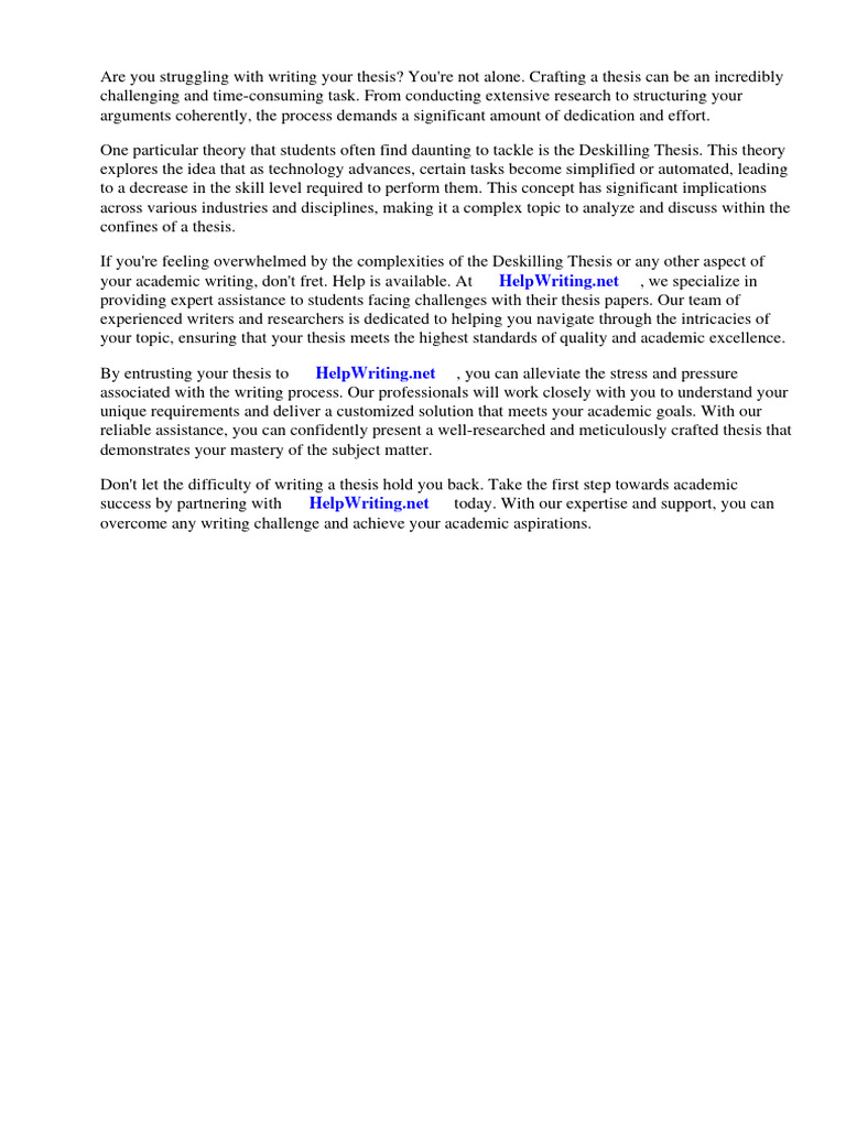 What Is The Deskilling Thesis | PDF | Thesis | Sociology