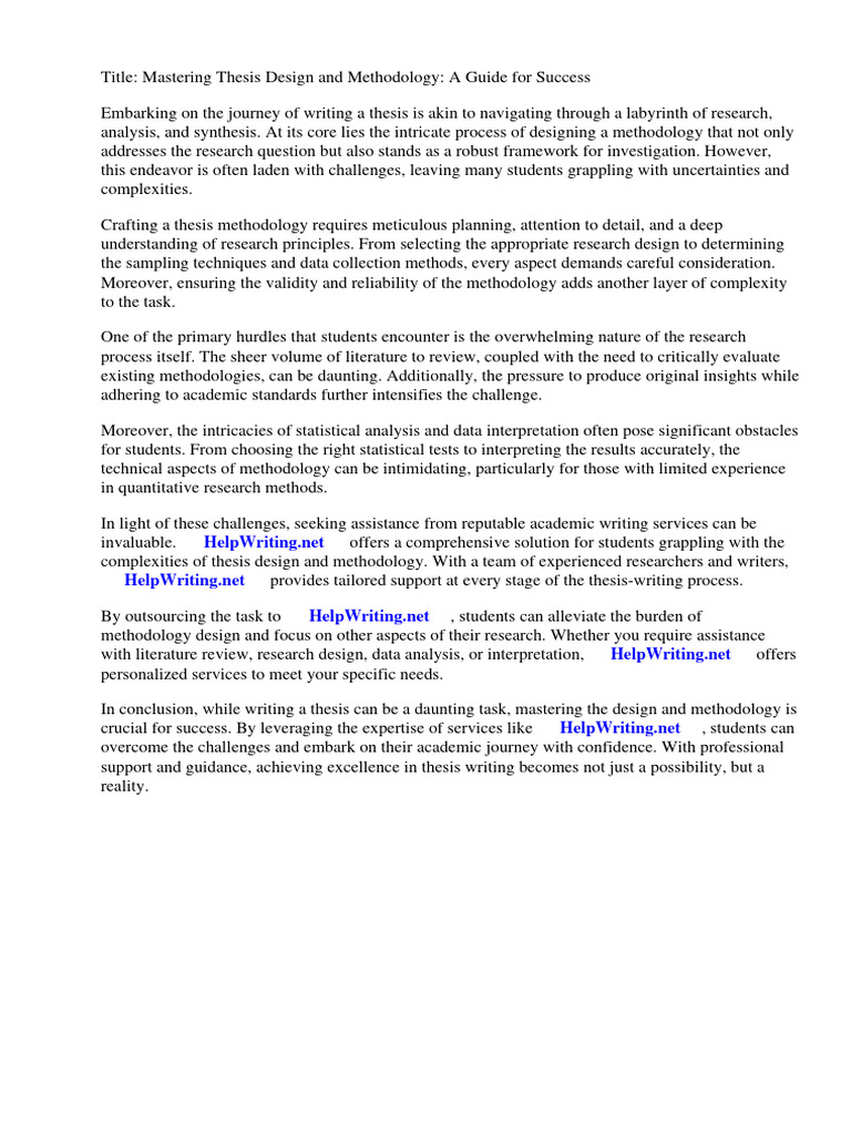 Thesis Design and Methodology | PDF | Methodology | Thesis