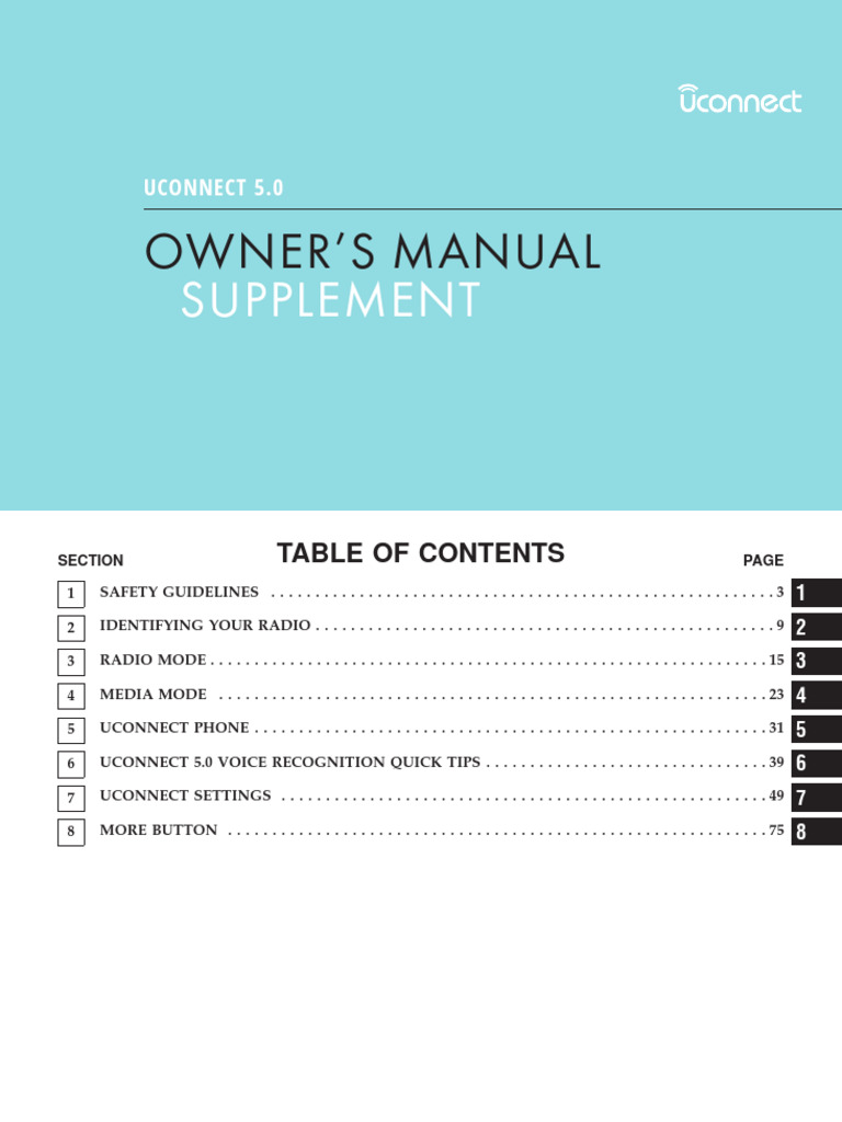 Uconnect 5.0 Owner's Manual Guide | PDF | Telephone | Bluetooth