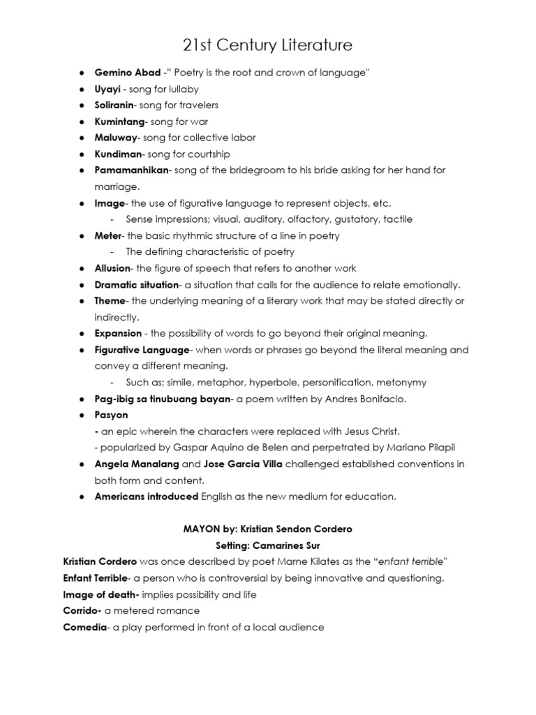 21st Century Lit REVIEWER | PDF | Allegory | Poetry 21st Century Lit REVIEWER | PDF | Allegory | Poetry