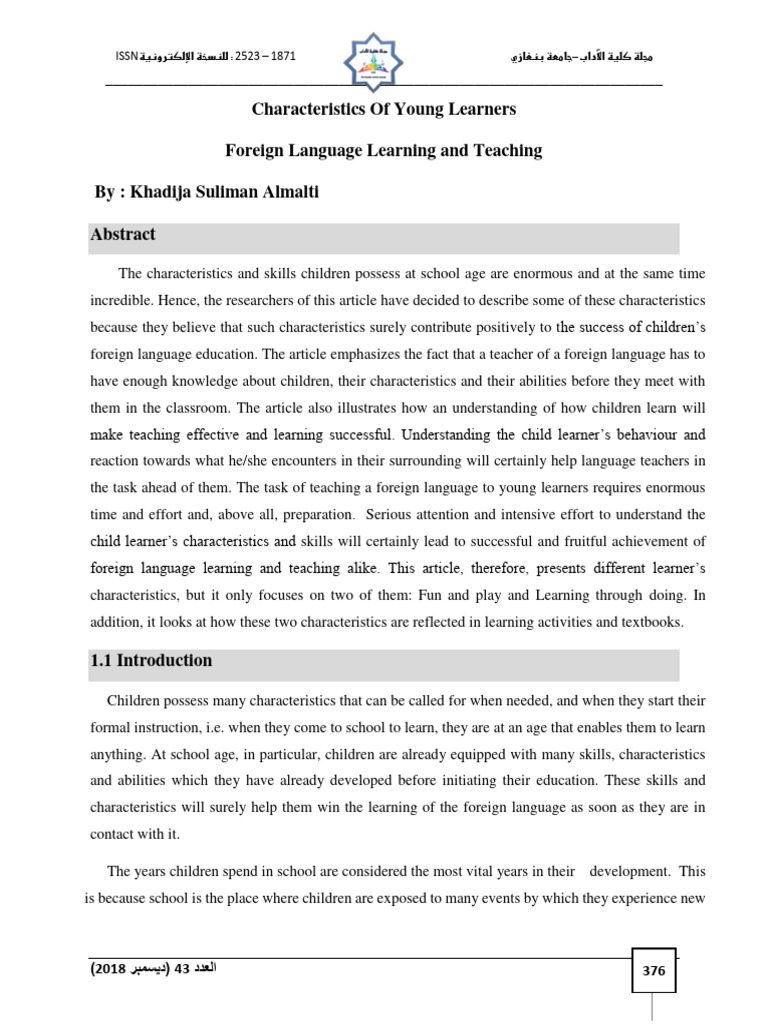 Characteristics of Young Learners (1 Ref) | PDF | Learning | Language Education