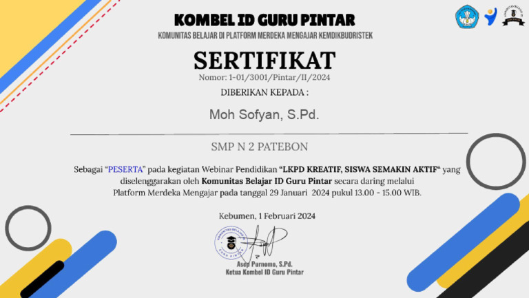 3001 Moh Sofyan, S.Pd. Sertifikat Webinar | PDF