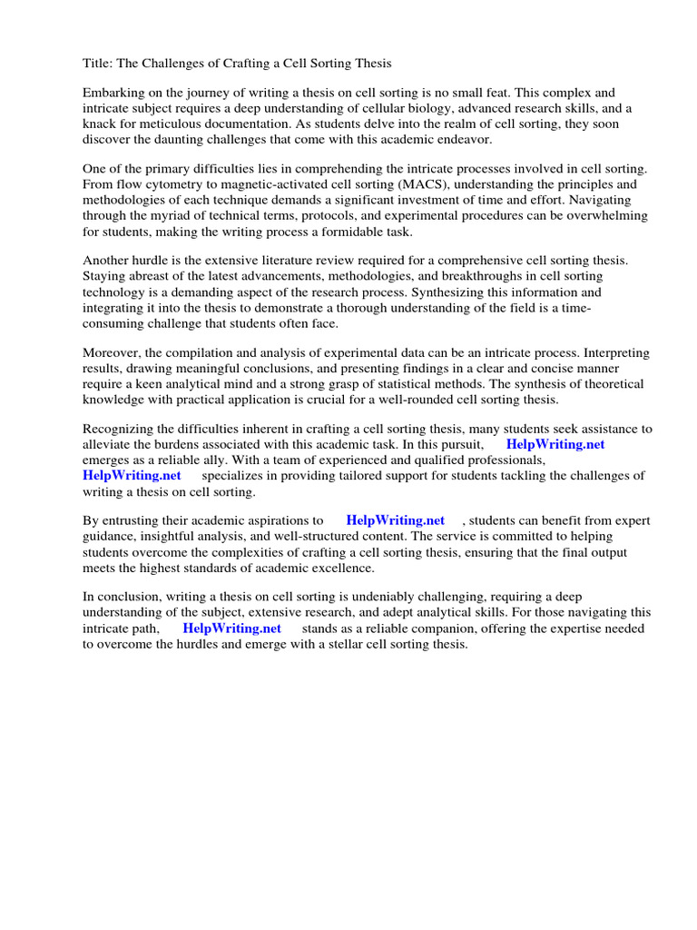 Cell Sorting Thesis | PDF | Dna Sequencing | Cell (Biology)