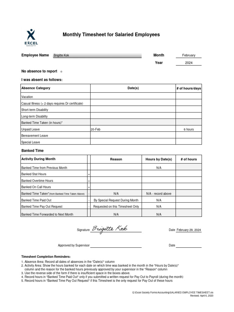 Brigitte - Timesheet Feb 2024 | PDF | Employee Relations | Factor ...