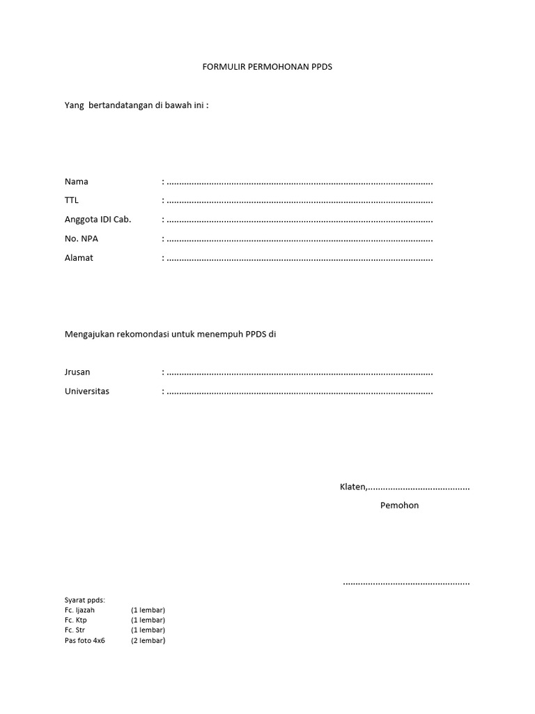 Formulir Permohonan PPDS | PDF | Komputer | Teknologi & Rekayasa