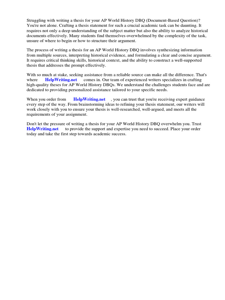 AP World History DBQ Thesis Help | PDF | Essays | Advanced Placement