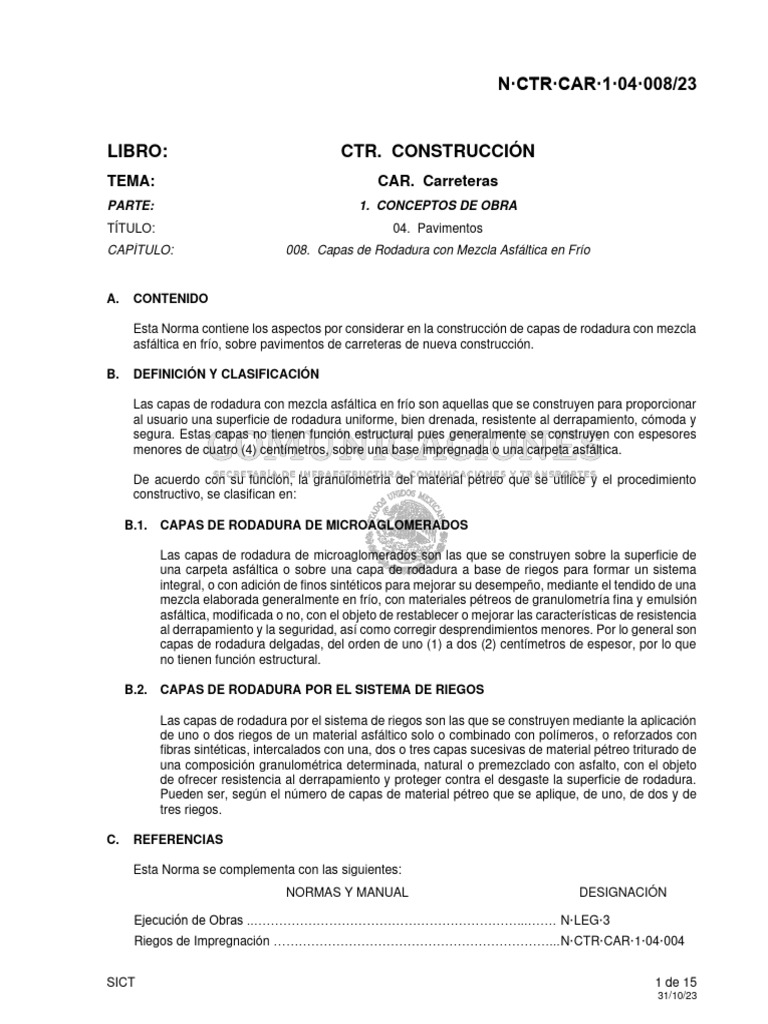 N-CTR-CAR-1-04-008-23 Capas de Rodadura Por Riegos | PDF | Temperatura | Riego