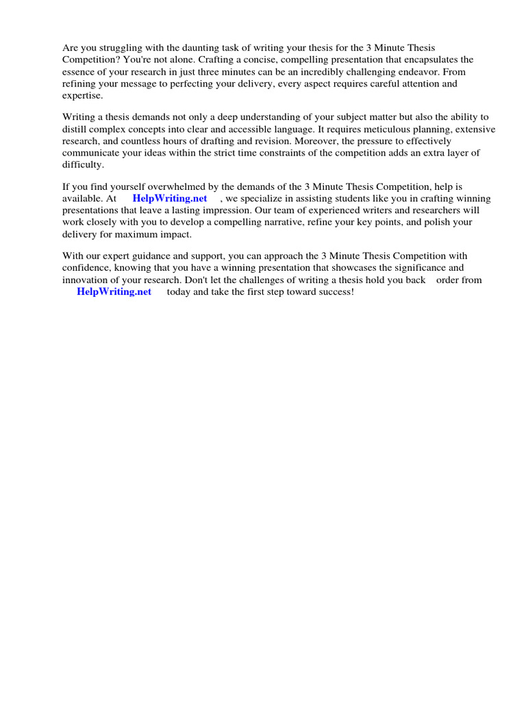 3 Minute Thesis Competition Tips | PDF | Thesis | Expert