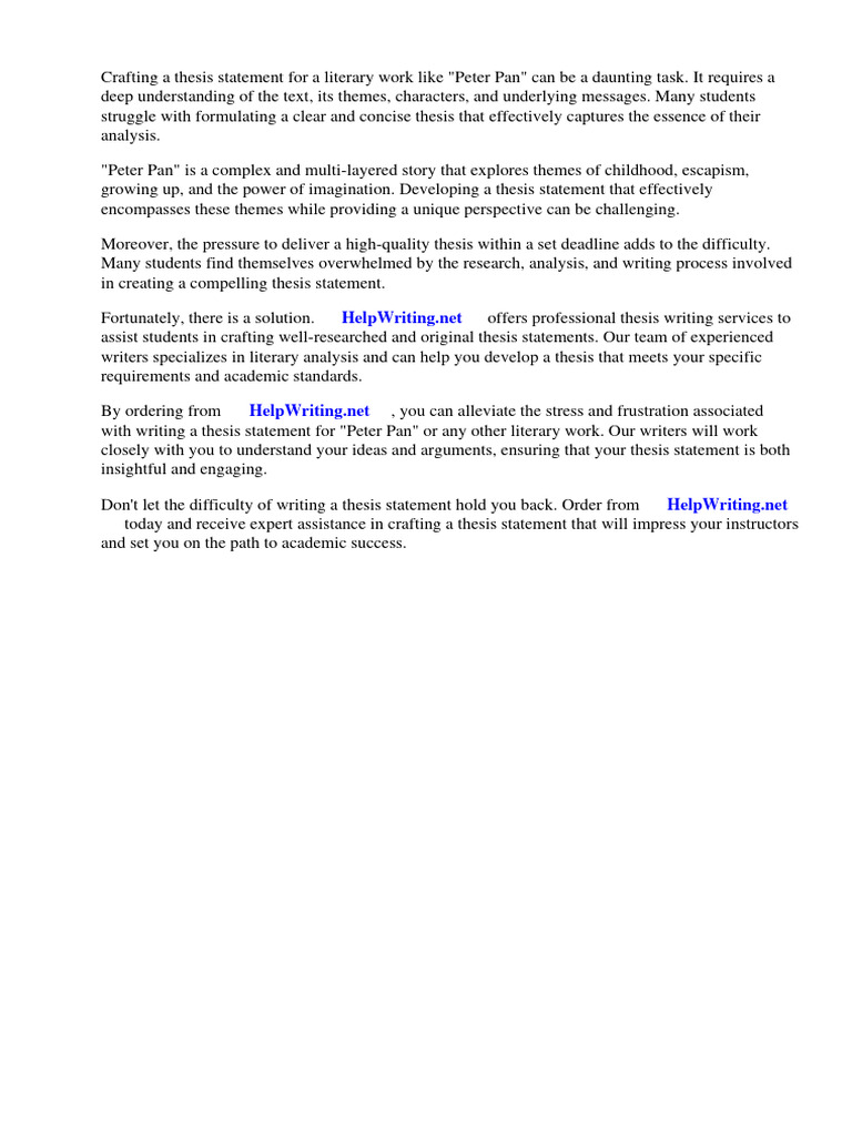Thesis Statement For Peter Pan | PDF | Peter Pan | Neverland