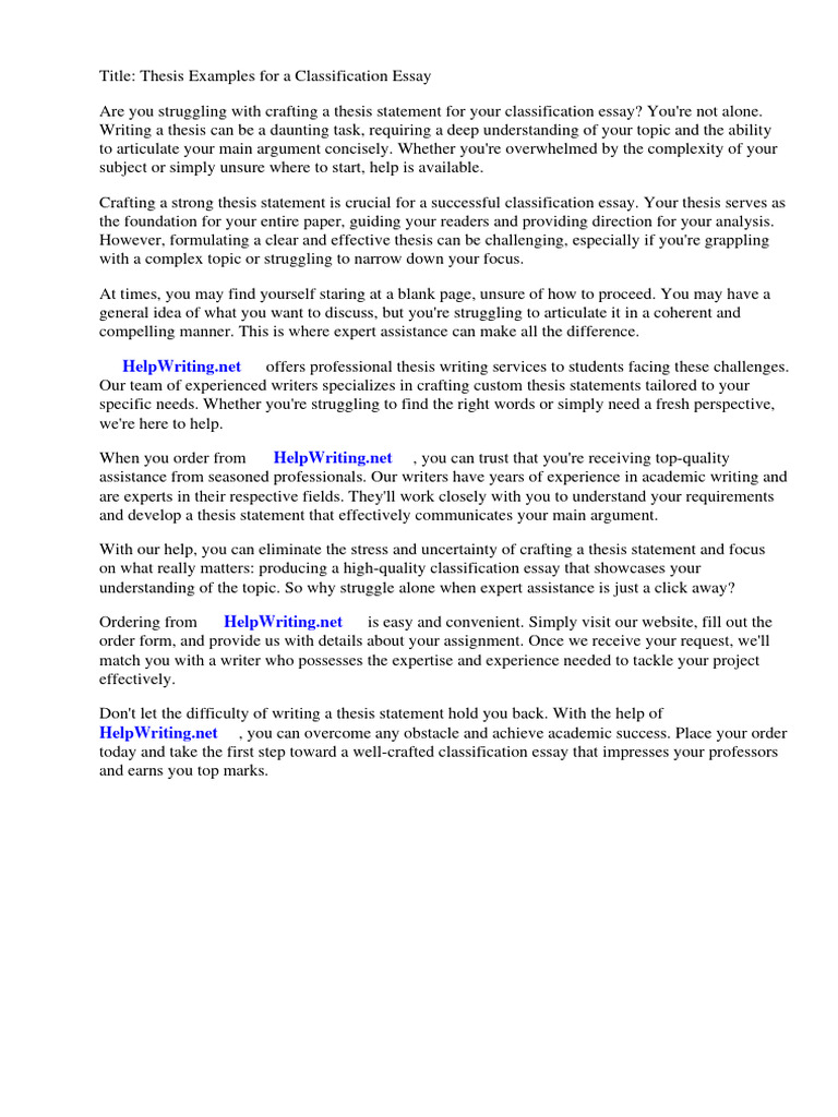 Thesis Examples for a Classification Essay | PDF | Essays | Thesis