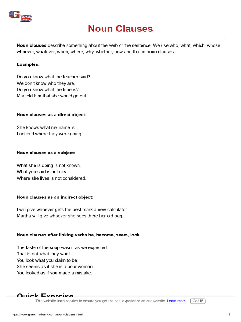 Noun Clauses - GrammarBank | PDF | Clause | Verb