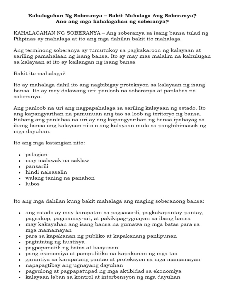 Kahalagahan NG Soberanya - Bakit Mahalaga Ang Sobe | PDF