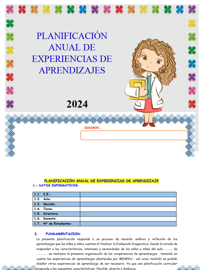 Planificación Anual de Experiencias de Aprendizaje | PDF