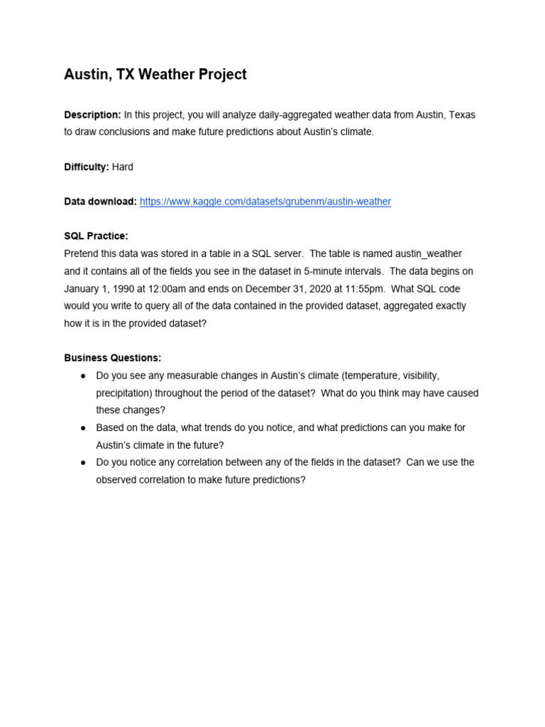 Austin, TX Weather Project | PDF | Computers | Technology & Engineering