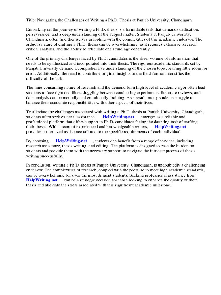 Phd Thesis Panjab University Chandigarh | PDF | Thesis | Doctor Of Philosophy