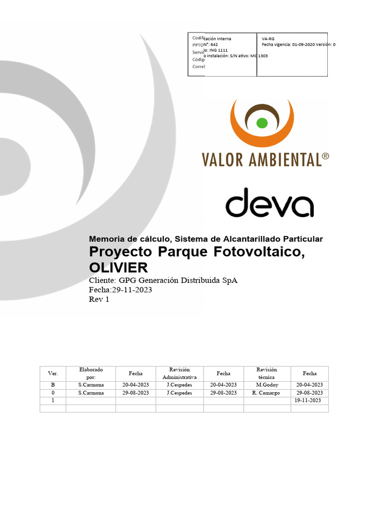 MC 1302 V°1 DEVA PPTO642 ING1111 Rev0 | PDF | Tubería (transporte de fluidos) | Tanque séptico