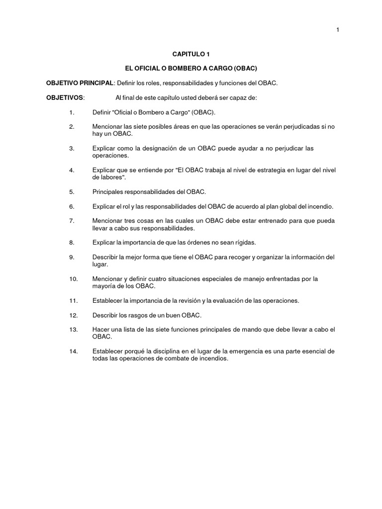 EL OFICIAL O BOMBERO a CARGO (OBAC) OBJETIVO PRINCIPAL_ Definir Los ...